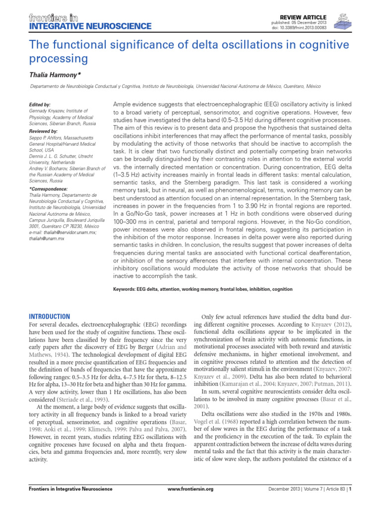 The Functional Significance of Delta Oscillations in Cognitive Processing | PDF