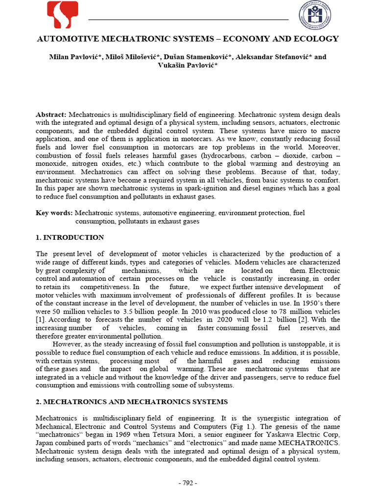 Automotive Mechatronic Systems - Economy and Ecology | PDF