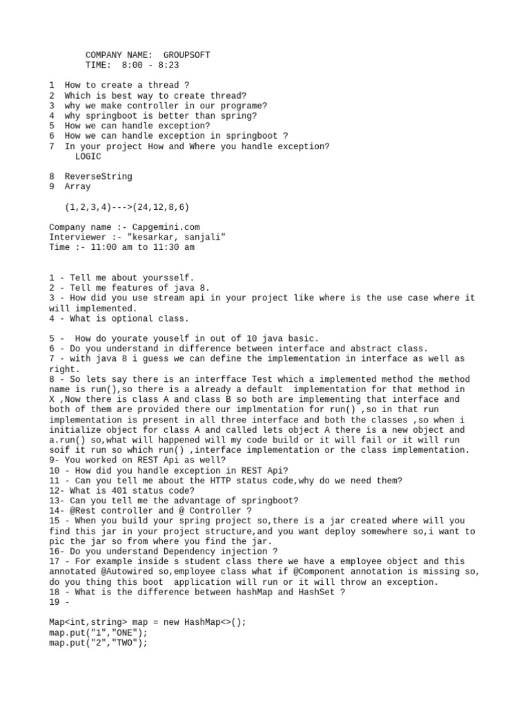 InterviewQuestion Java | PDF