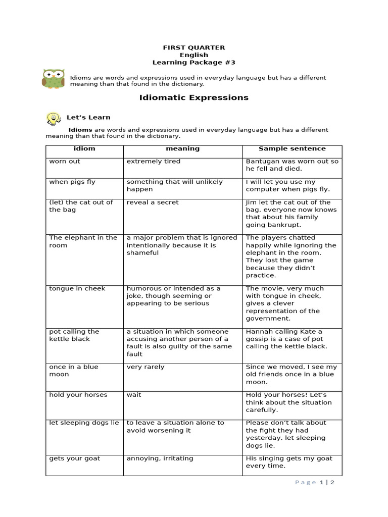 Learning Package Idiomatic Expressions | PDF | Idiom