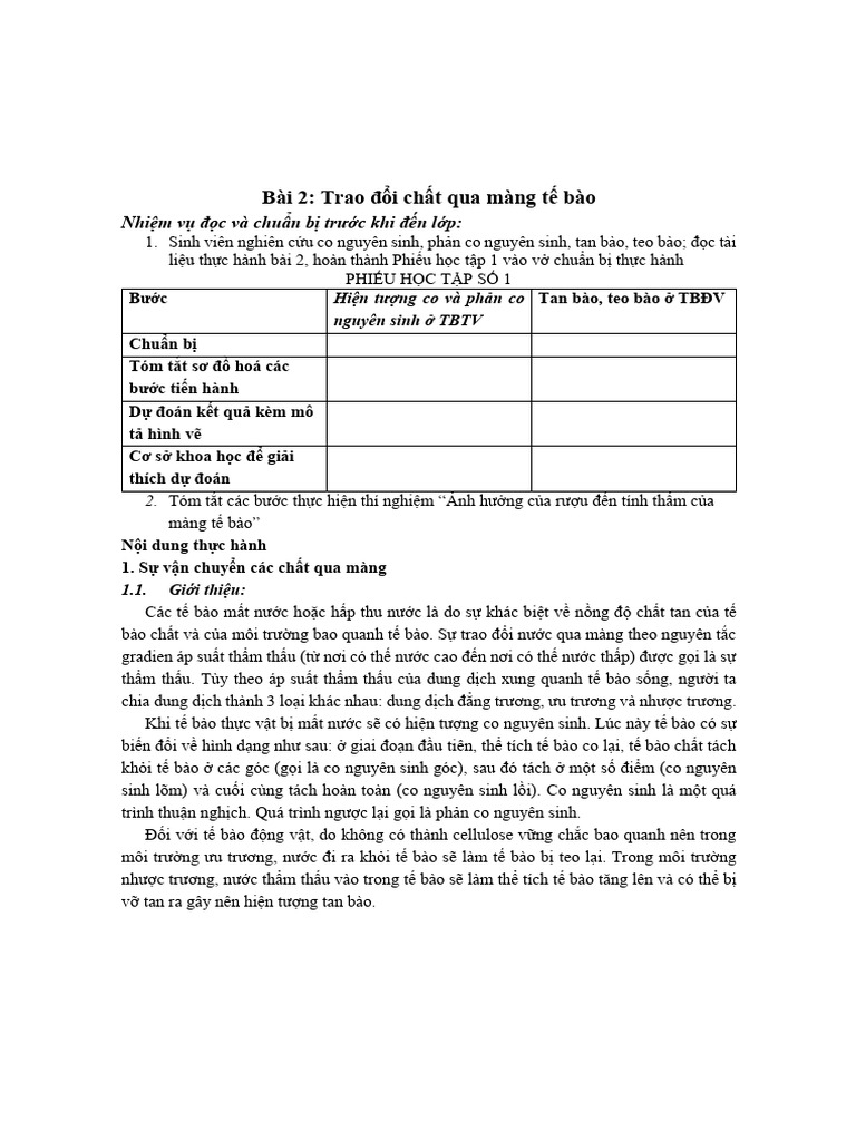 Bài thực hành tế bào | PDF