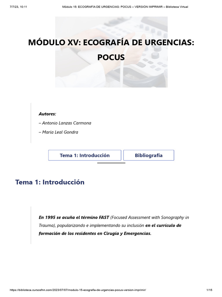 Modulo 15 - ECOGRAFIA DE URGENCIAS - POCUS | PDF