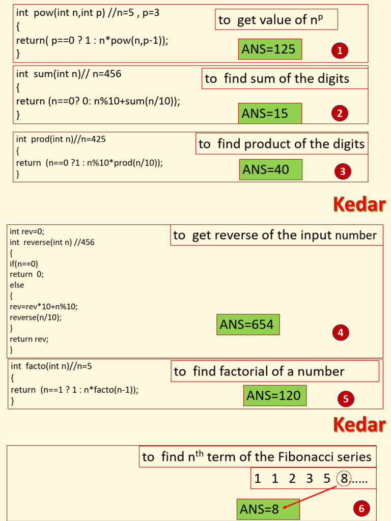 RECURSION OUTPUTS(CLASS-XII,SEM-II,2022) | PDF