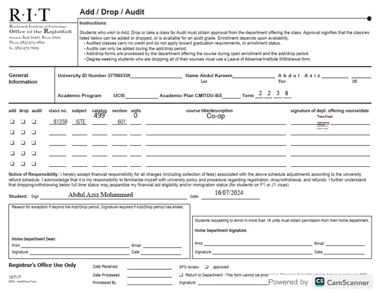 Add-drop-Audit Form 2238 Abdul Aziz Mohammed 377003339 | PDF