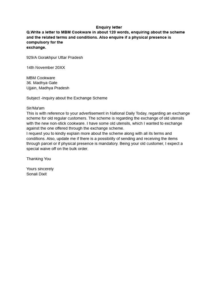 Enquiry Letter | PDF