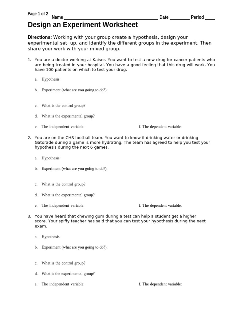 Design an Experiment Wkst | PDF