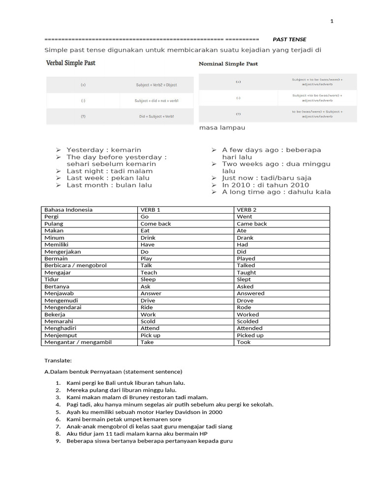 Past Tense Translation-1 | PDF | Linguistics
