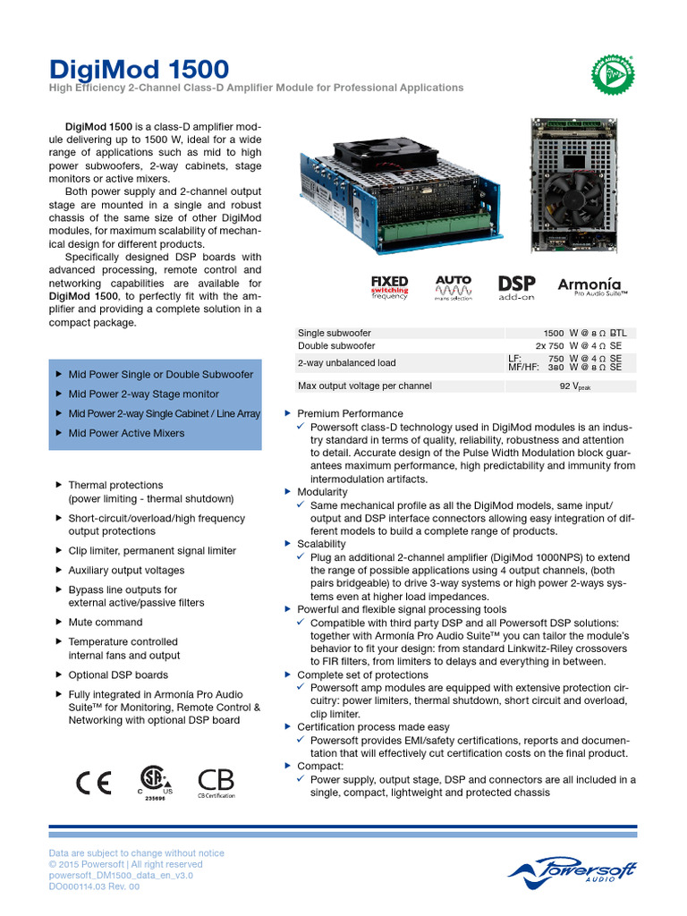 Powersoft DM1500 Data en v3.0 | PDF