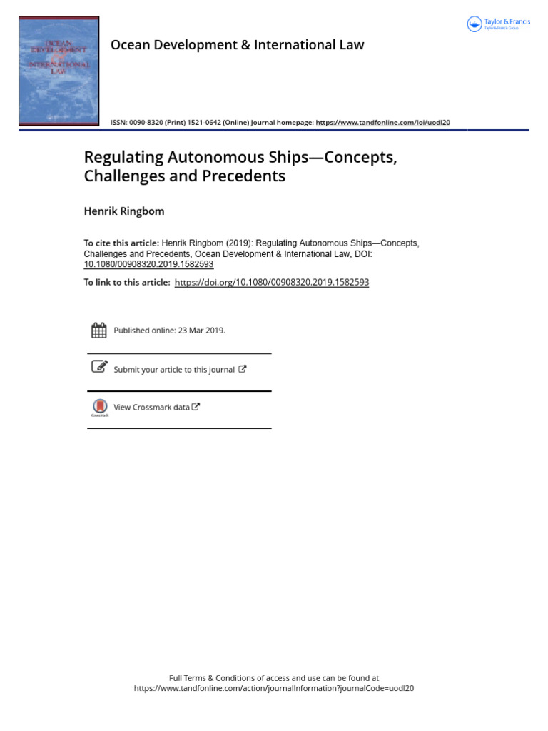 Regulating Autonomous Ships Concepts Challenges and Precedents | PDF | Autonomy | Automation