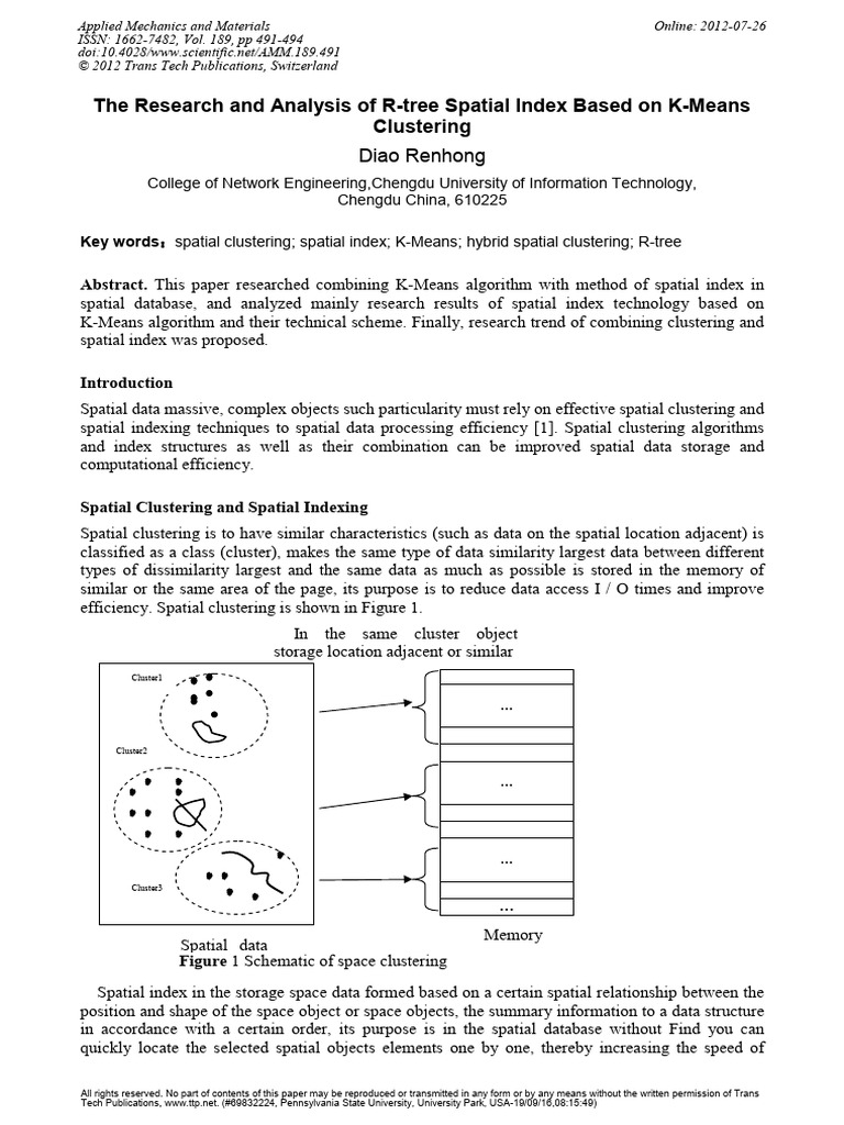 The Research and Analysis of R-Tree Spatial Index Based On K-Means Clustering | PDF