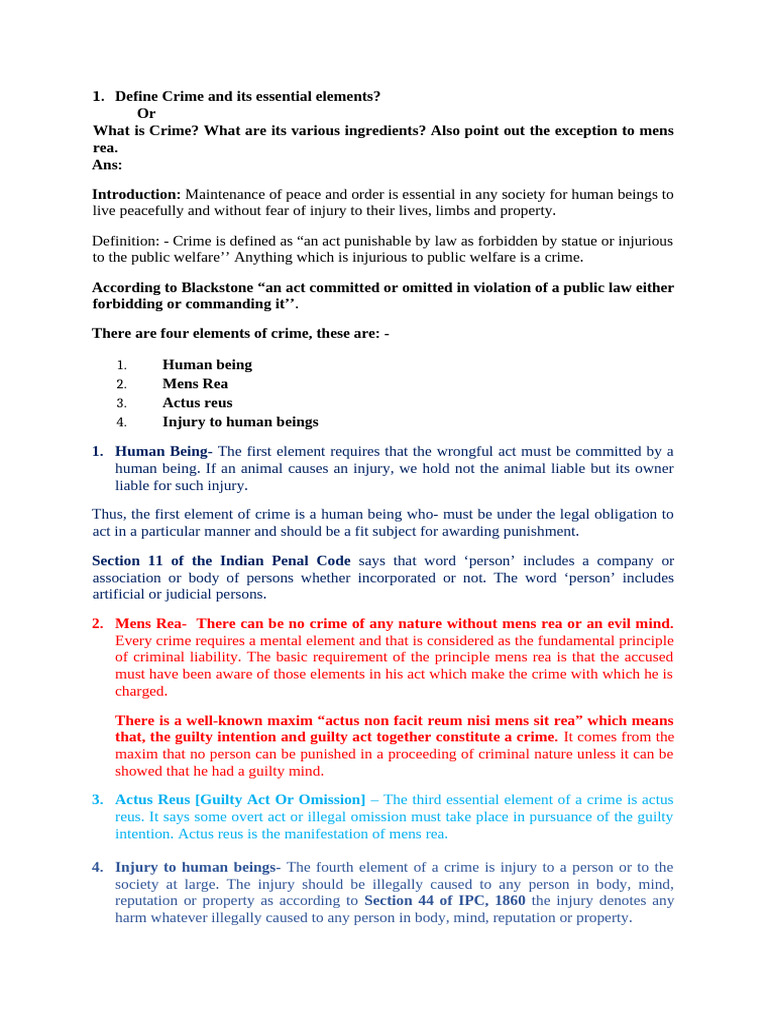 Define Crime and Its Essential Elements | PDF