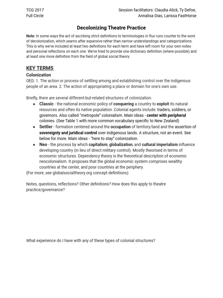 Decolonizing Theatre Practice Handout | PDF