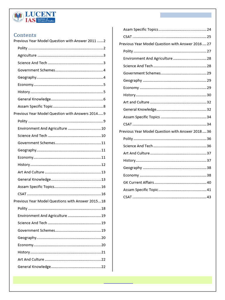 APSC PYQ 2011-2018 Topicwise Solution | PDF