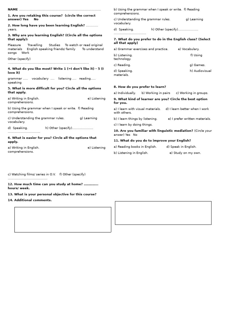 Student Profile | PDF | Reading Comprehension | Language Arts & Discipline