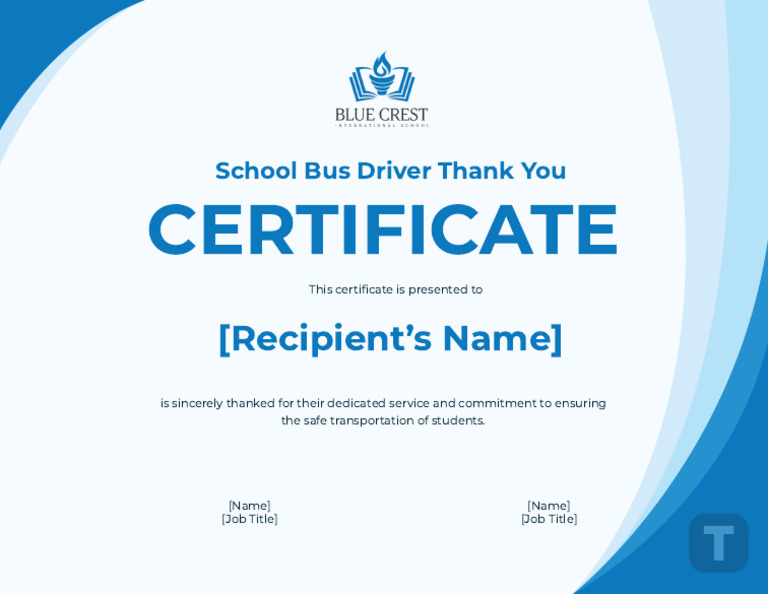 School Bus Driver Thank You Certificate Template | PDF