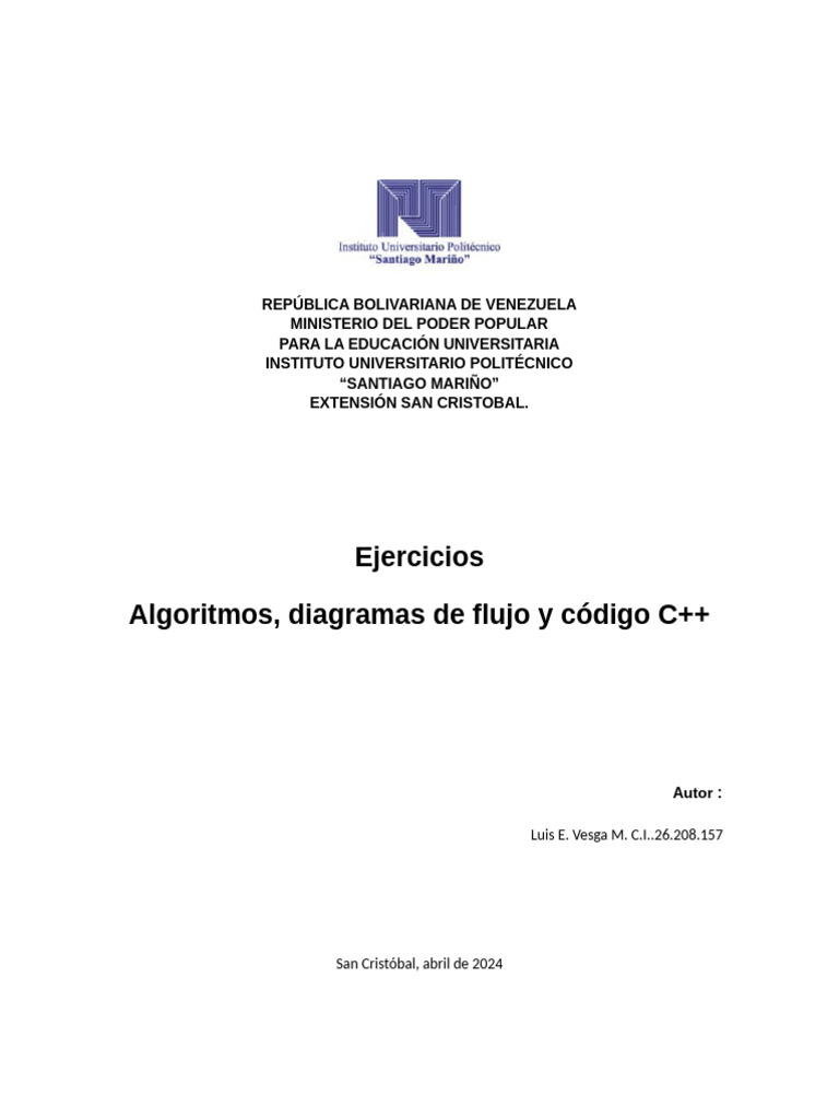 Ejercicios Algoritmos, Diagramas de Flujo y Código C++ | PDF | C ...