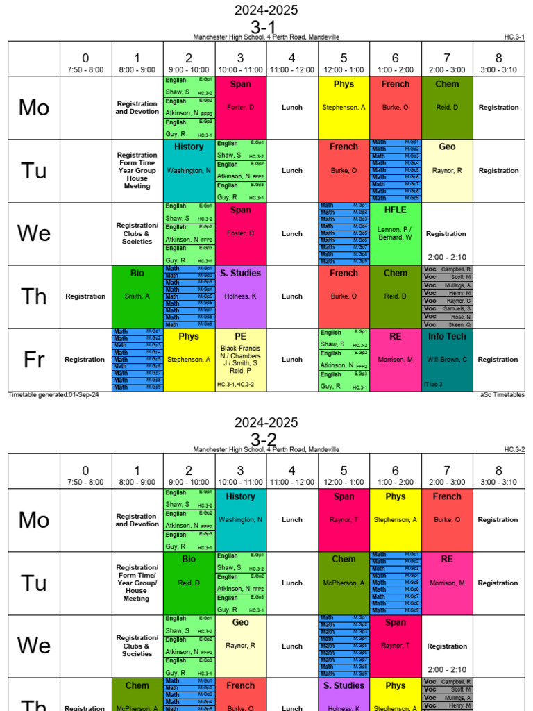 3rd Form Timetable 2024-2025 - 240902 - 111735 | PDF
