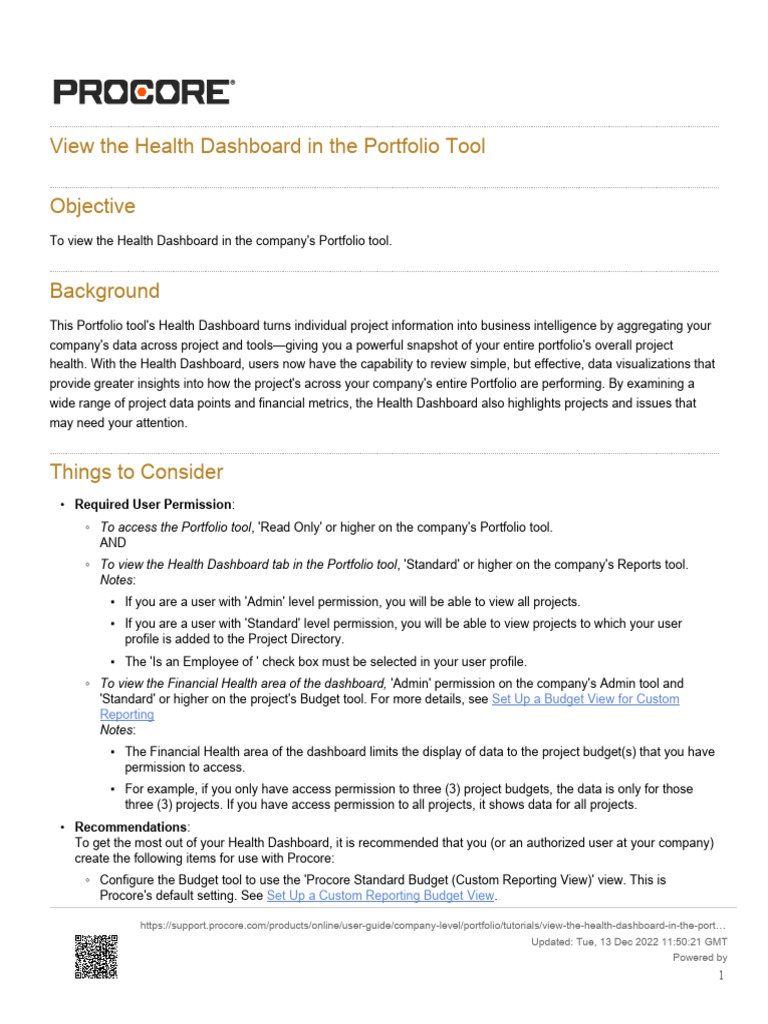 005 - View The Health Dashboard in The Portfolio Tool | PDF