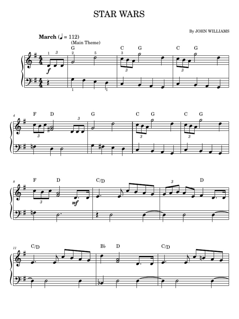 Star Wars Main Theme - John Williams Easy Piano | PDF
