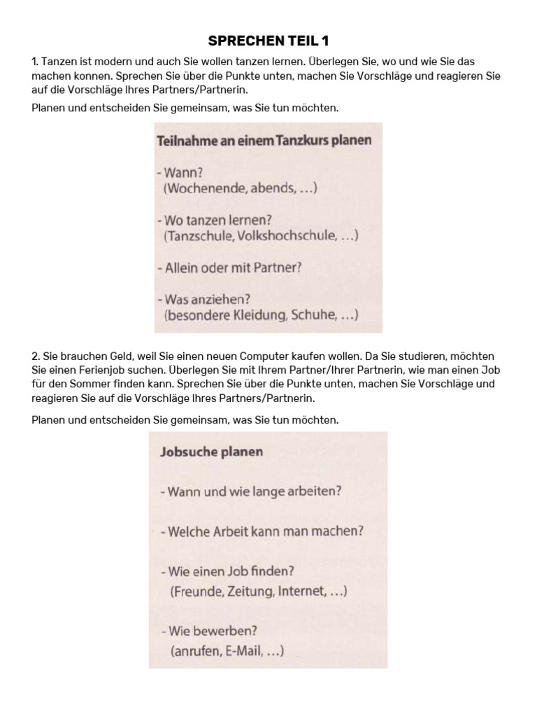 Sprechen Teil 1 | PDF