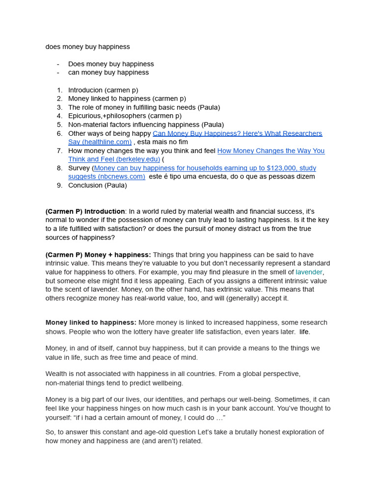 Does Money Buy Happiness | PDF