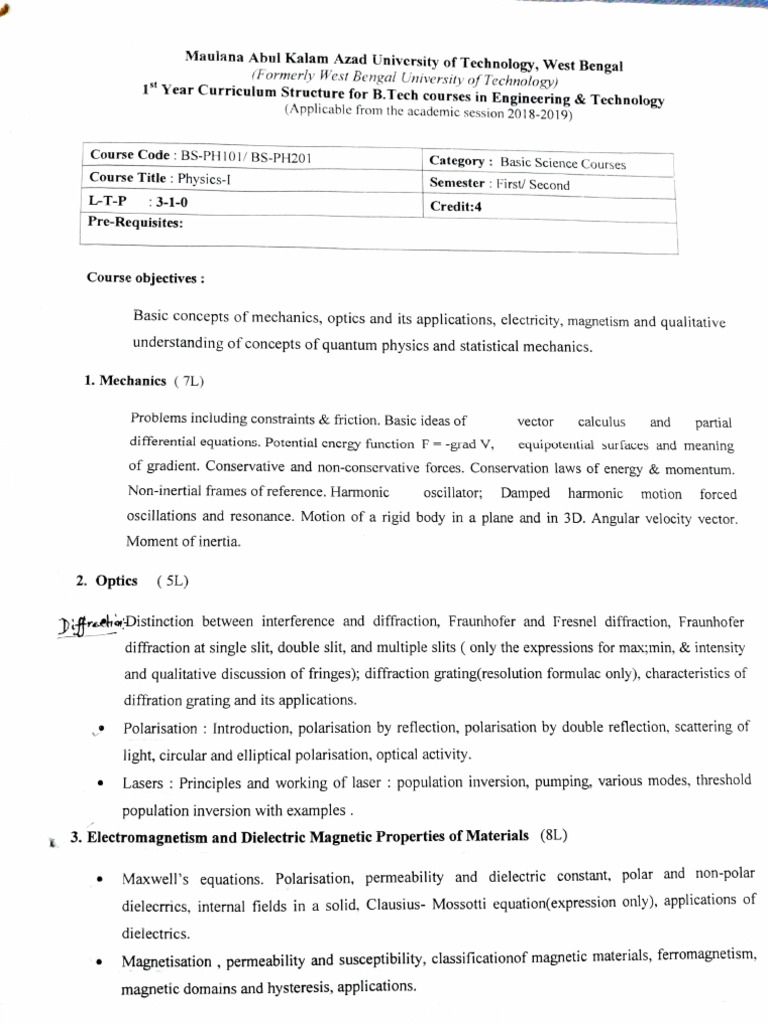 Physics Theory Syllabus | PDF