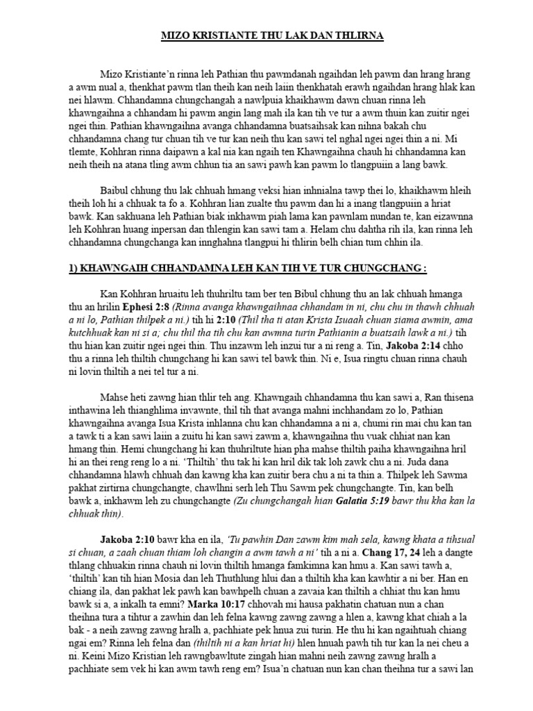 Mizo Kristiante Thu Lakdan Thlirna | PDF