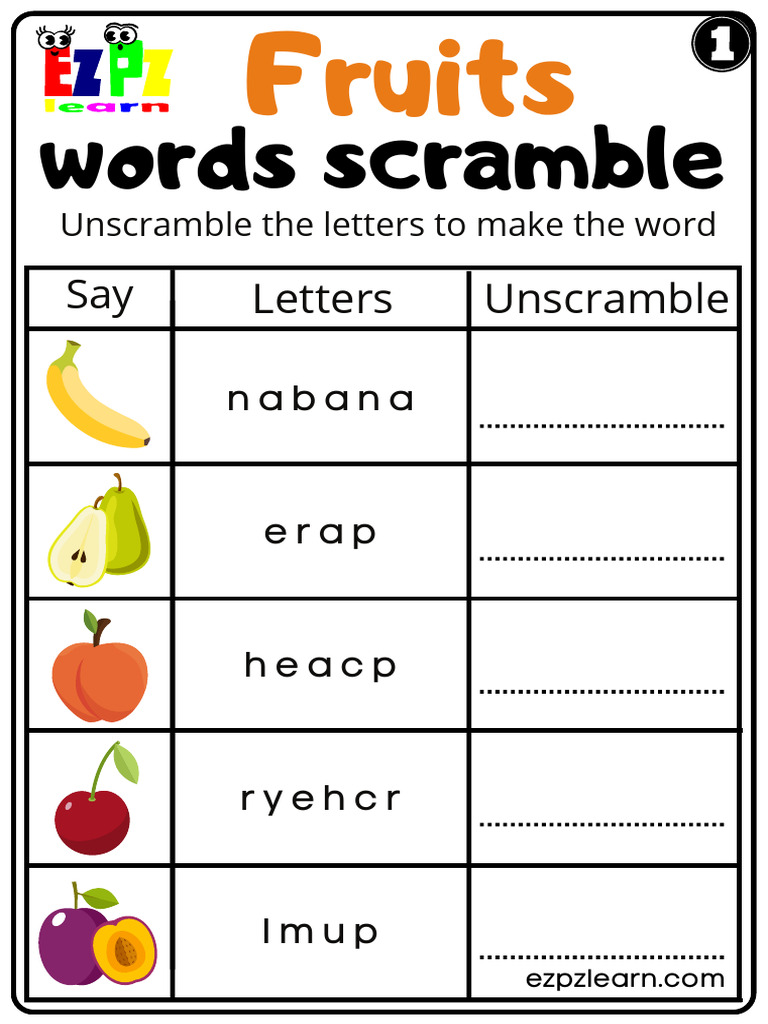 1 Fruit Word Scramble | PDF
