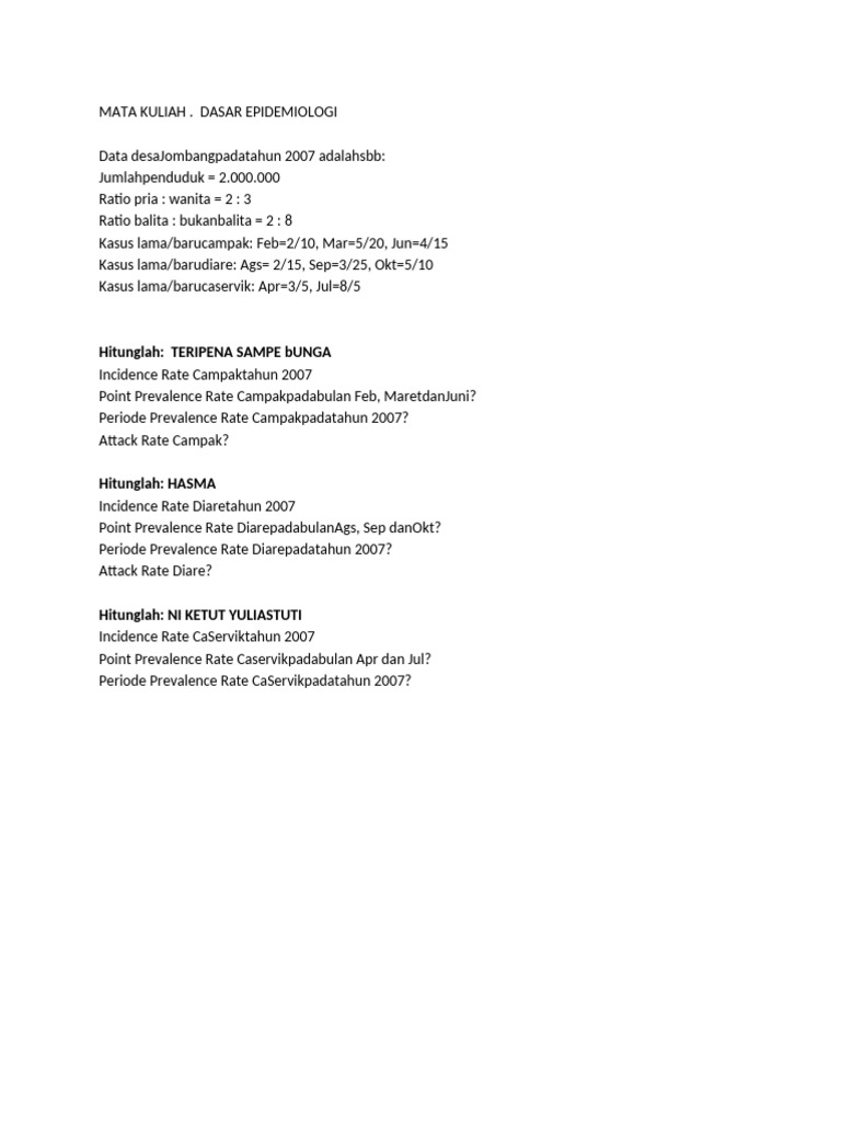 Tugas Mata Kuliah Epid Dasar | PDF
