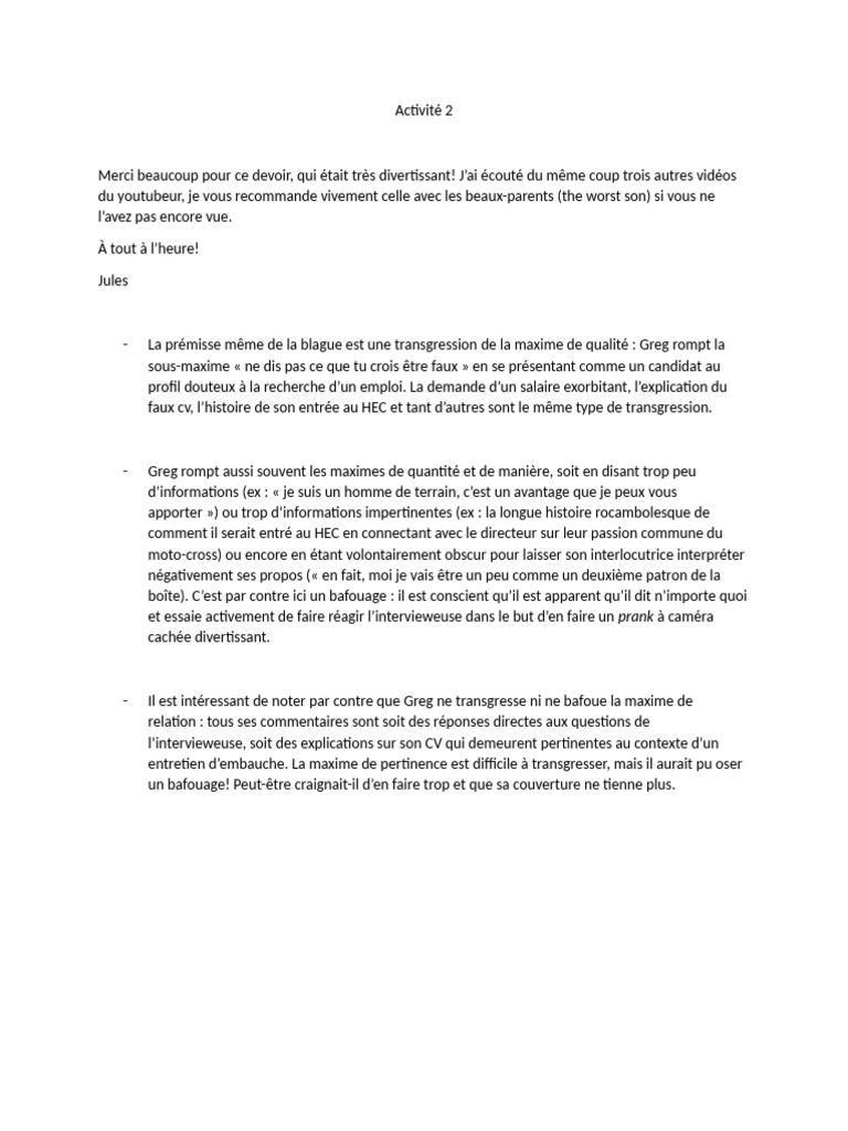 Activité 2 Pragmatique - Jules Bédard-Vézina | PDF
