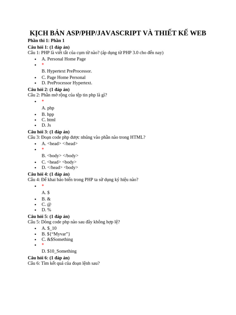 KỊCH BẢN ASP - PHP - JAVASCRIPT VÀ THIẾT KẾ WEB | PDF