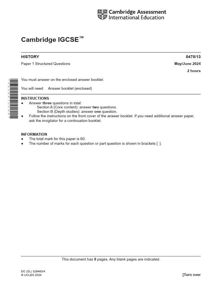 IGCSE History 0470 - 13 May - June 2024 | PDF | Weimar Republic | World ...
