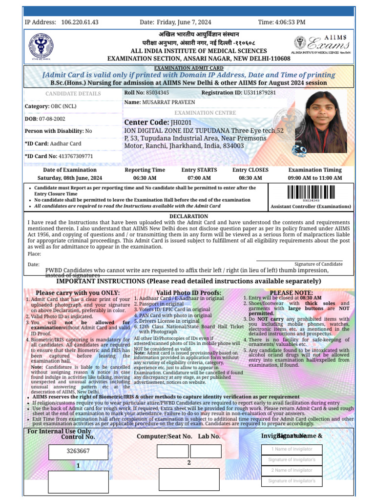 Admit Card | PDF