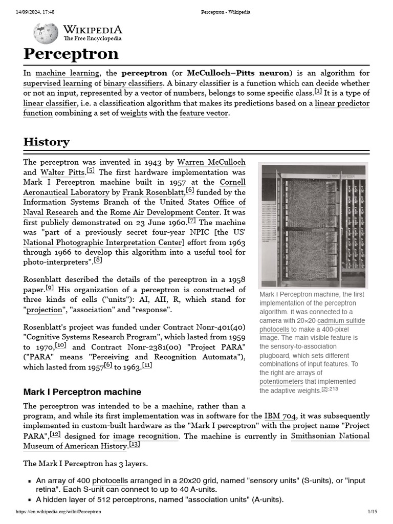 Perceptron - Wikipedia | PDF