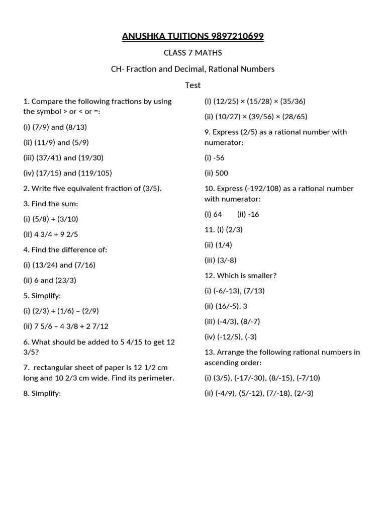 Class 7 Maths CH - 2,9 | PDF