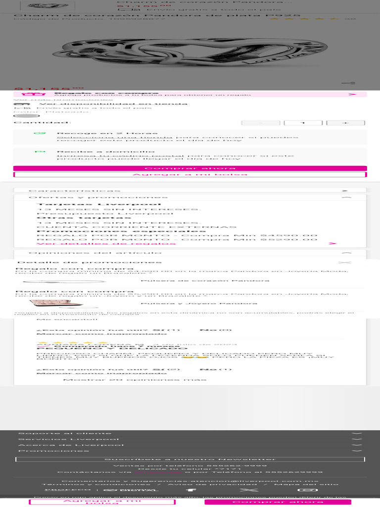 Charm de Corazón Pandora de Plata P925 Liverpool | PDF
