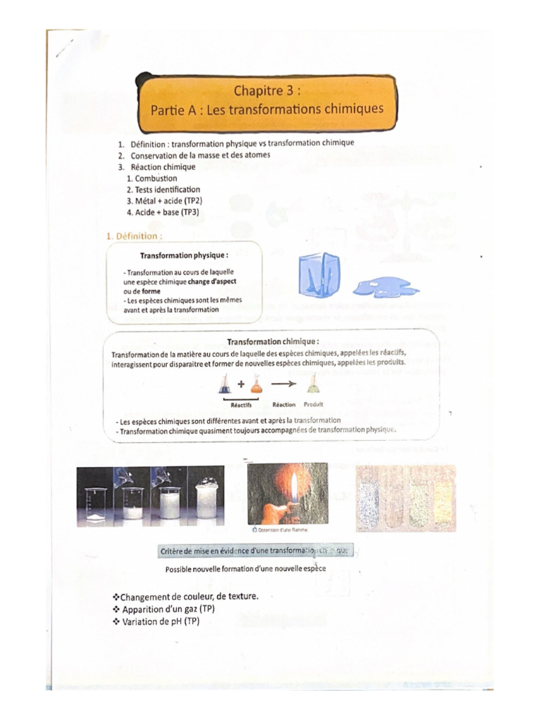 Partie A Les Transformations Chimiques | PDF