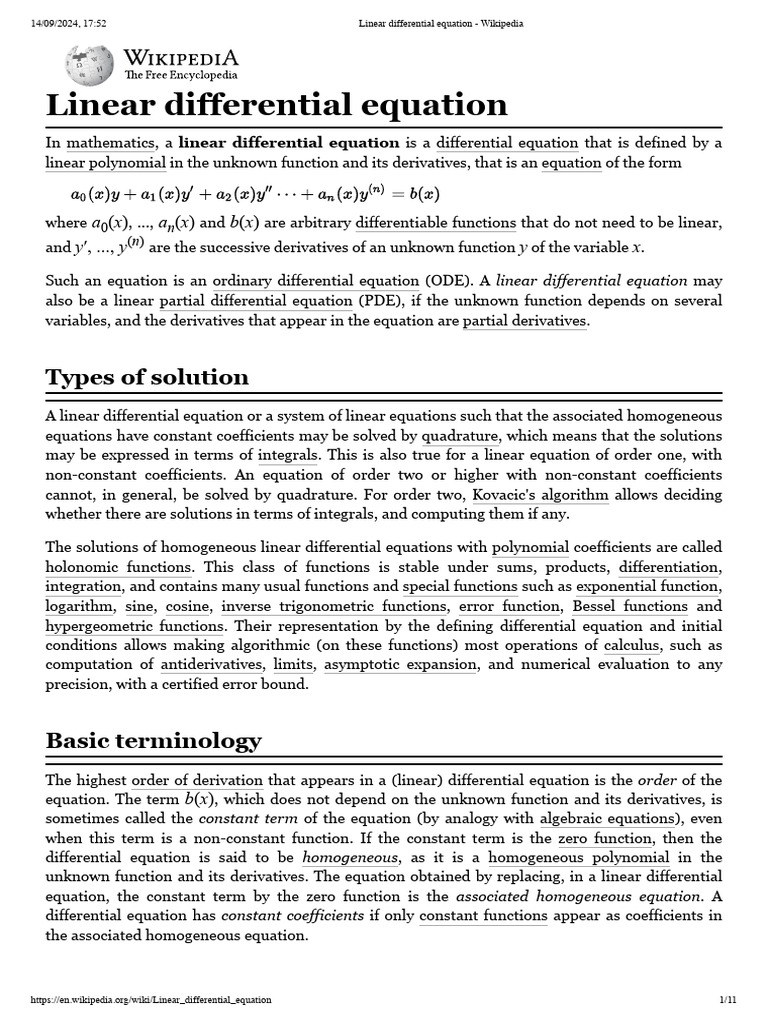 Linear Differential Equations Guide | PDF | Equations | Function (Mathematics)