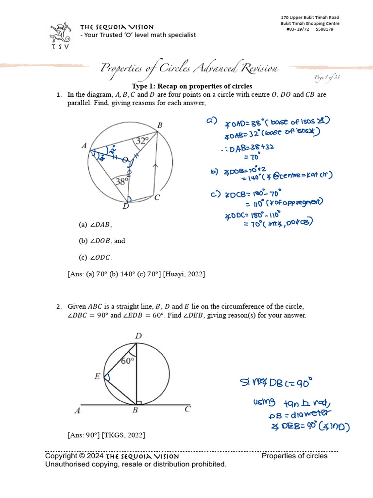 Properties of Circles Advanced Revision | PDF