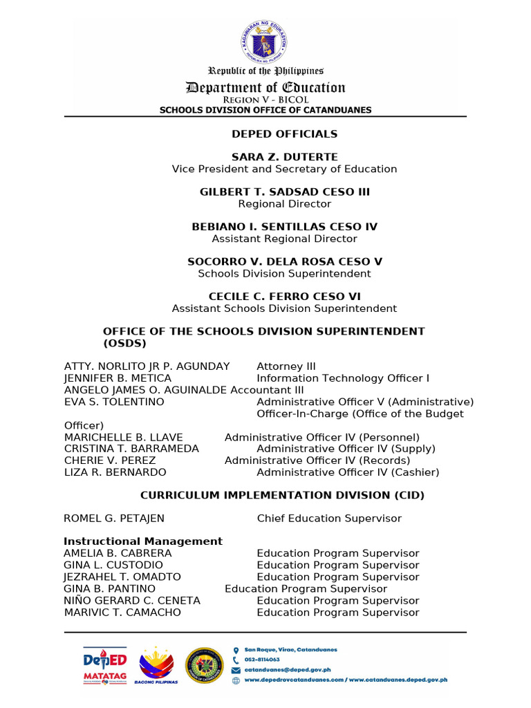 DepEd-Officials-2024 | PDF