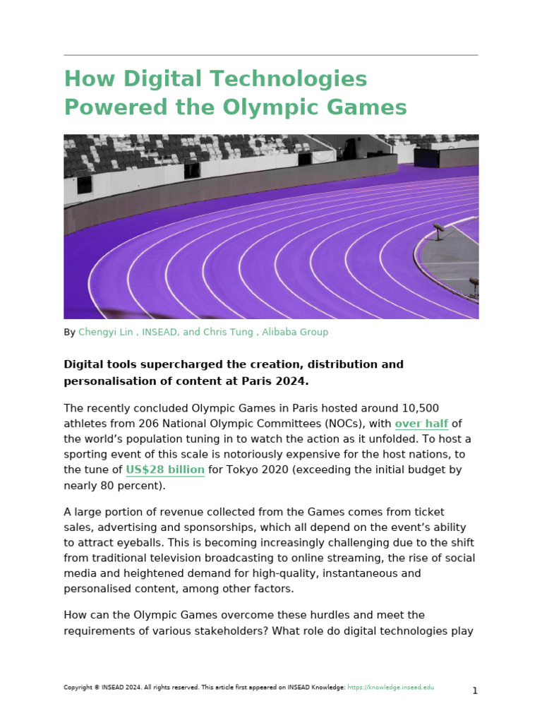 How Digital Technologies Powered The Olympic Games | PDF