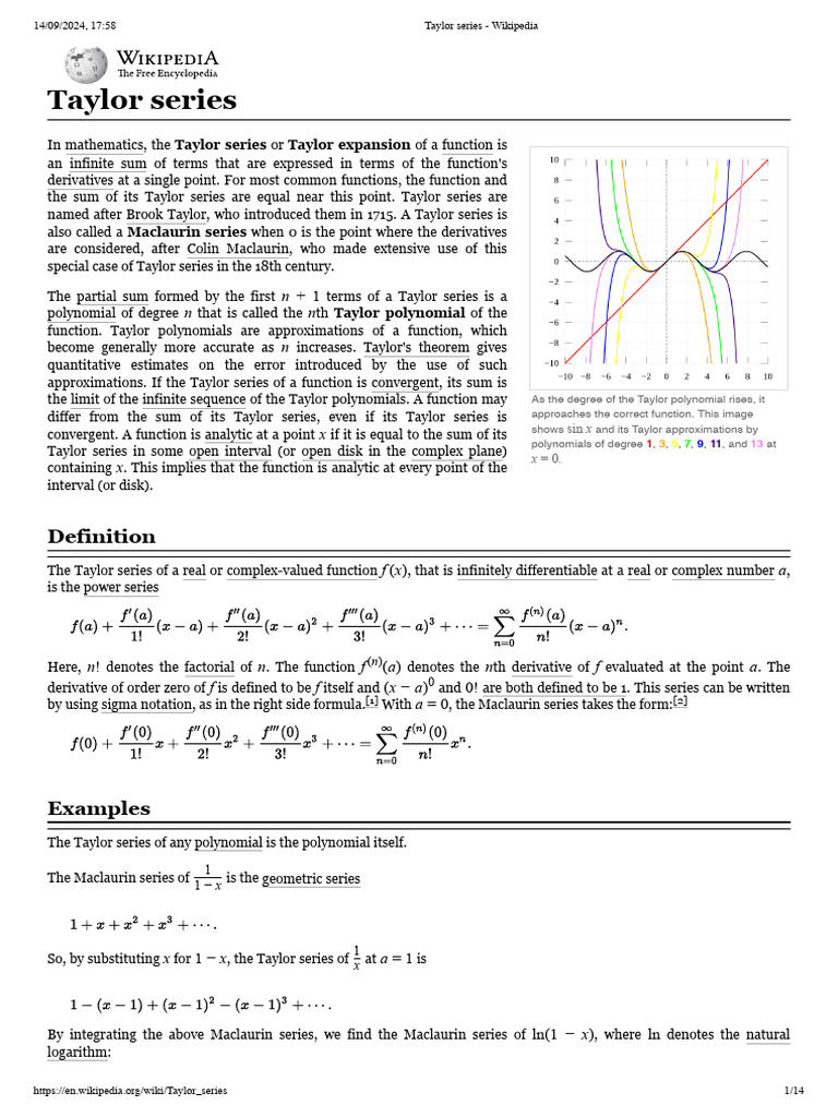 Taylor Series - Wikipedia | PDF | Power Series | Teaching Methods ...