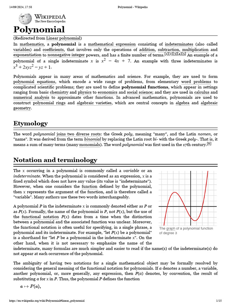 Polynomial - Wikipedia | PDF | Polynomial | Function (Mathematics)