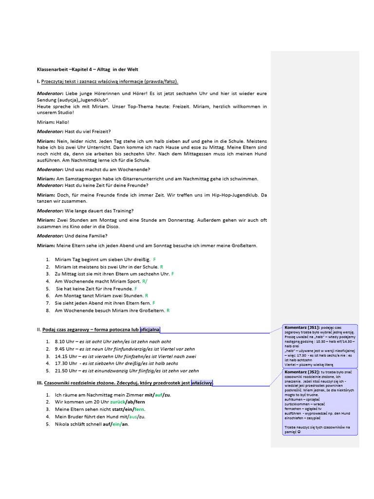 Klassenarbeit Kapitel4 Odpowiedzi | PDF