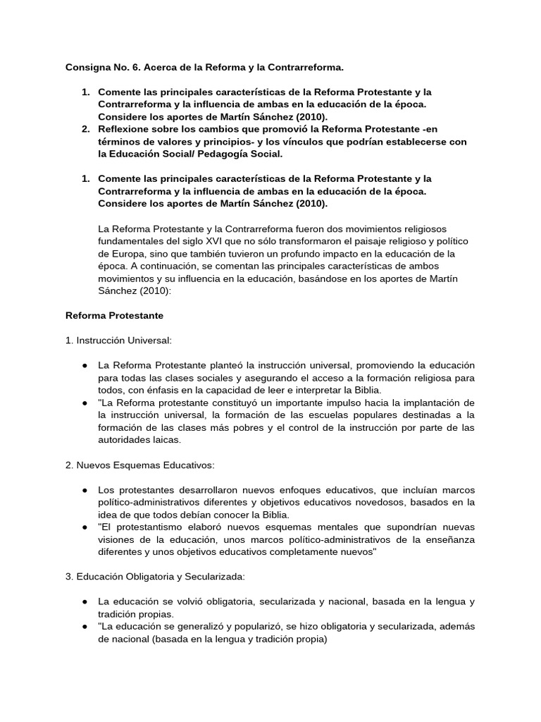 Consigna #6, Reforma y Contrarreforma. | PDF