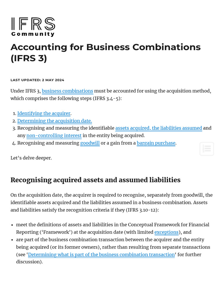 Accounting For Business Combinations (IFRS 3) - IFRScommunity - Co | PDF