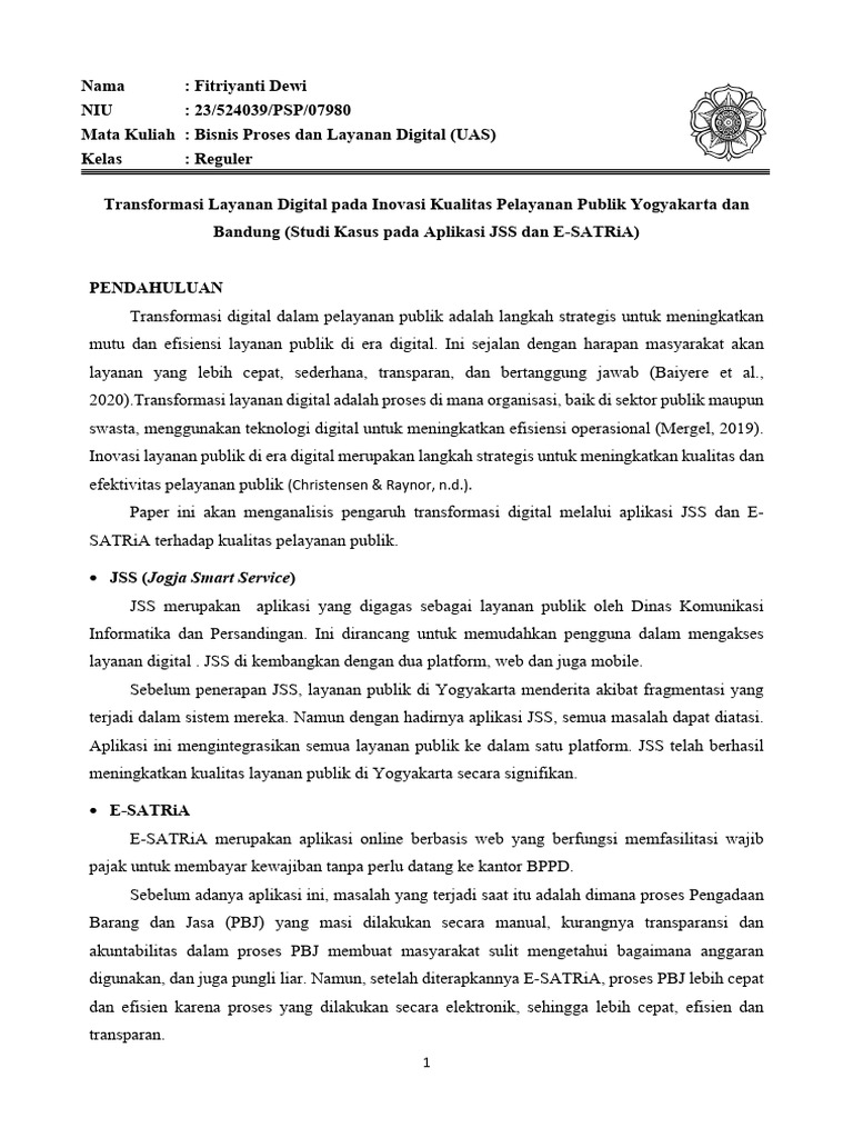 Transformasi Layanan Digital Pada Inovasi Kualitas Pelayanan Publik Yogyakarta Dan Bandung ...