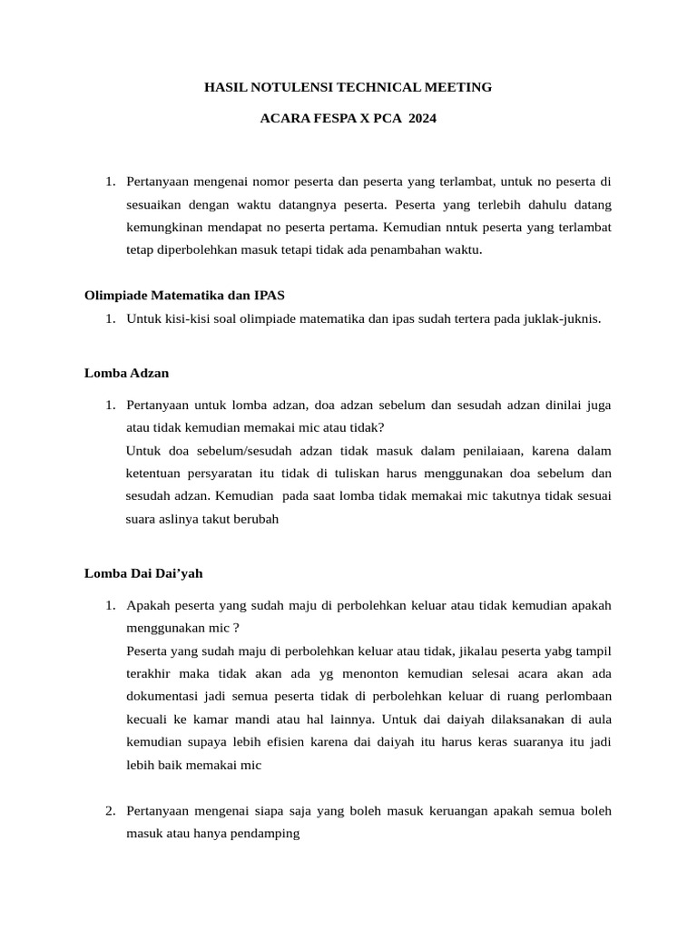 Hasil Notulensi Technical Meeting | PDF