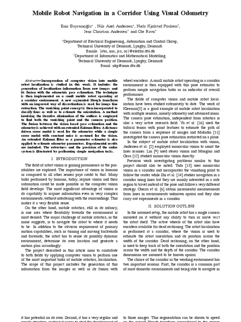 Mobile Robot Navigation In A Corridor Using Visual Odometry Pdf Areas Of Computer Science