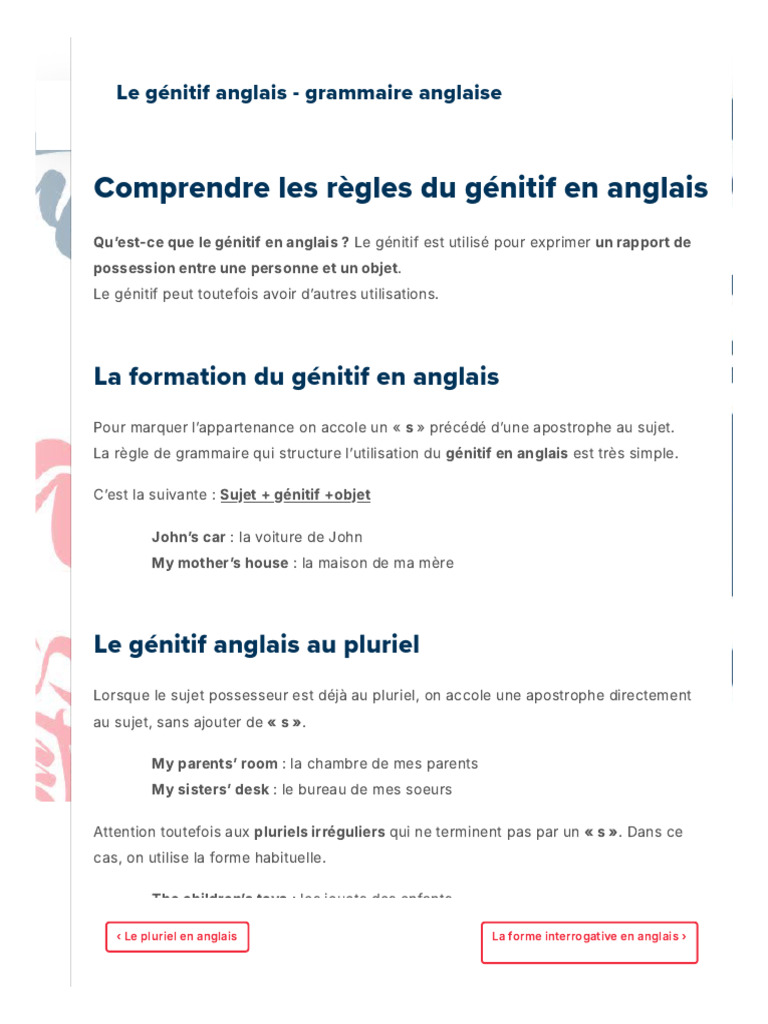 Comprendre le génitif en anglais | PDF | Grammaire anglaise | Nombre ...